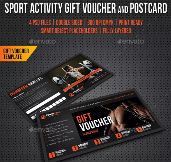 Sport Activity Gift Voucher and Postcard Design