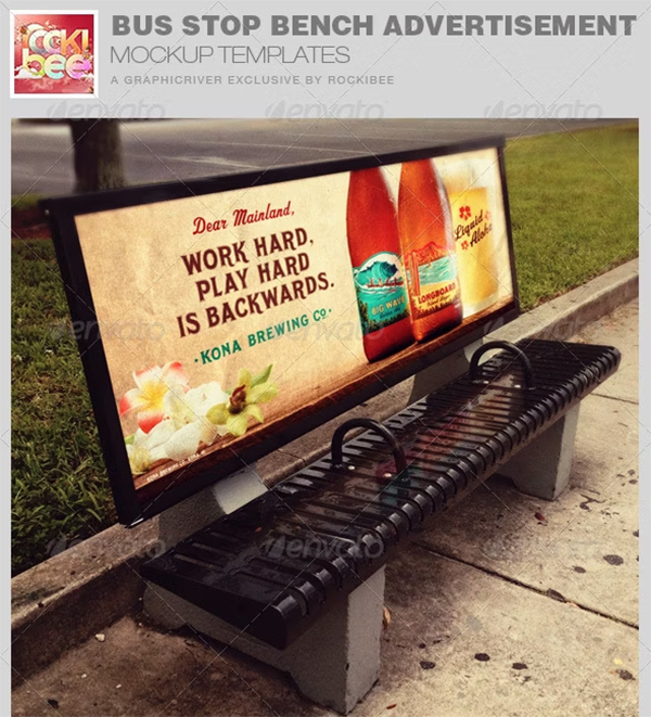 Bus Stop Bench Advertisement Mockup