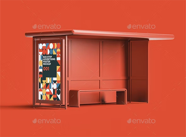 Bench Bus Stop Advertising Poster Mockup