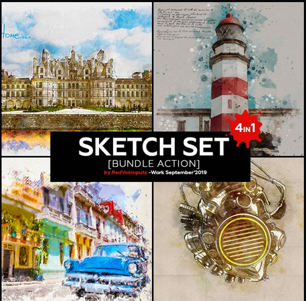 Sketch Set Bundle Photoshop Action